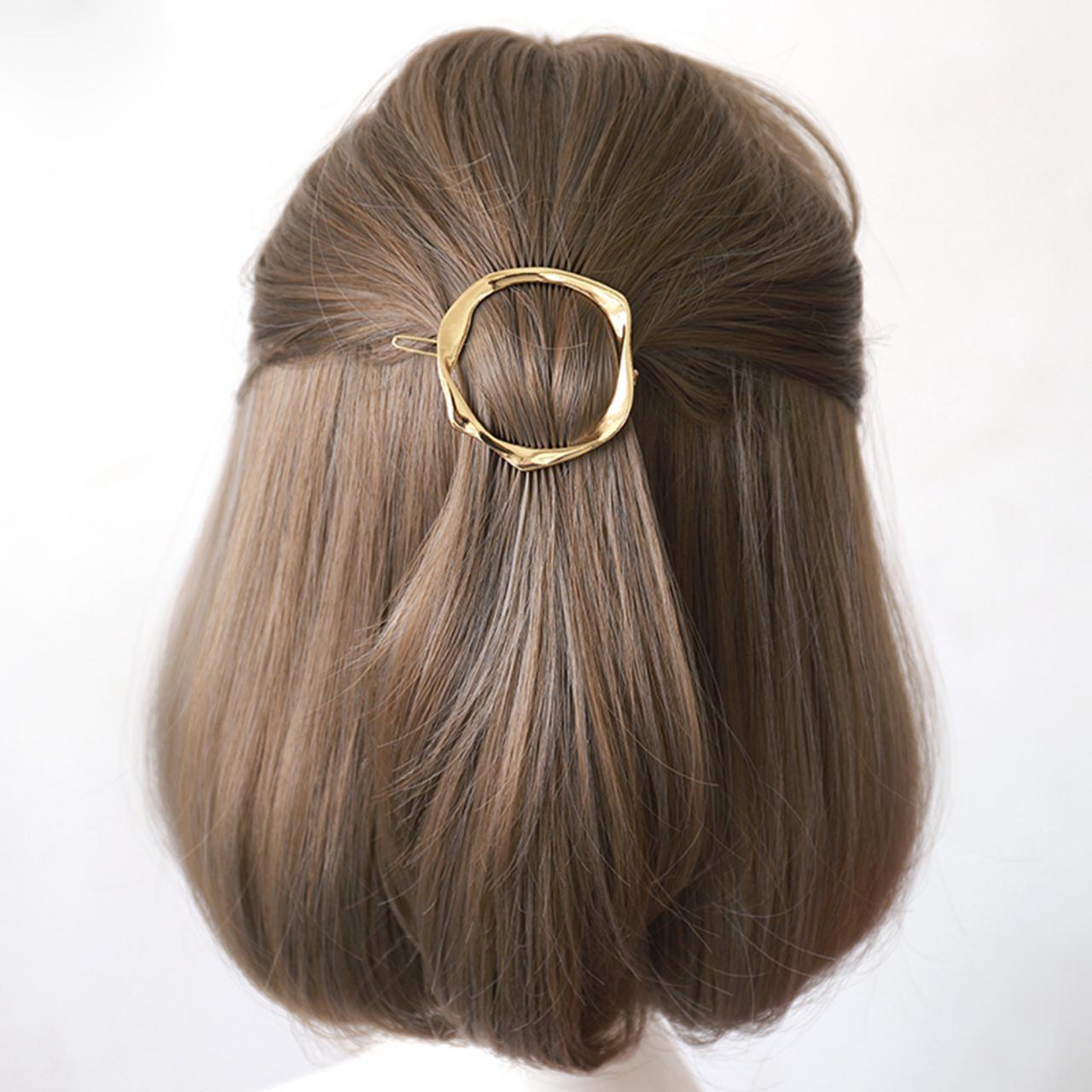 Gold Plated Round Hair Clip, Minimalist Hair Accessories, Geometric ...