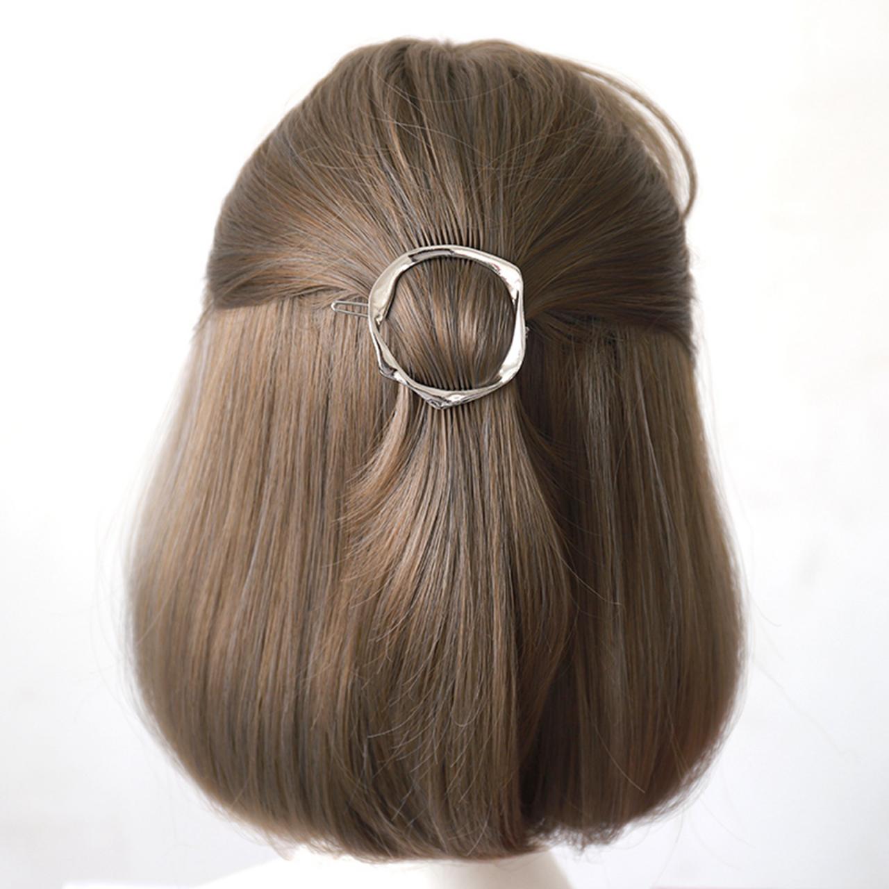 Gold Plated Round Hair Clip, Minimalist Hair Accessories, Geometric ...