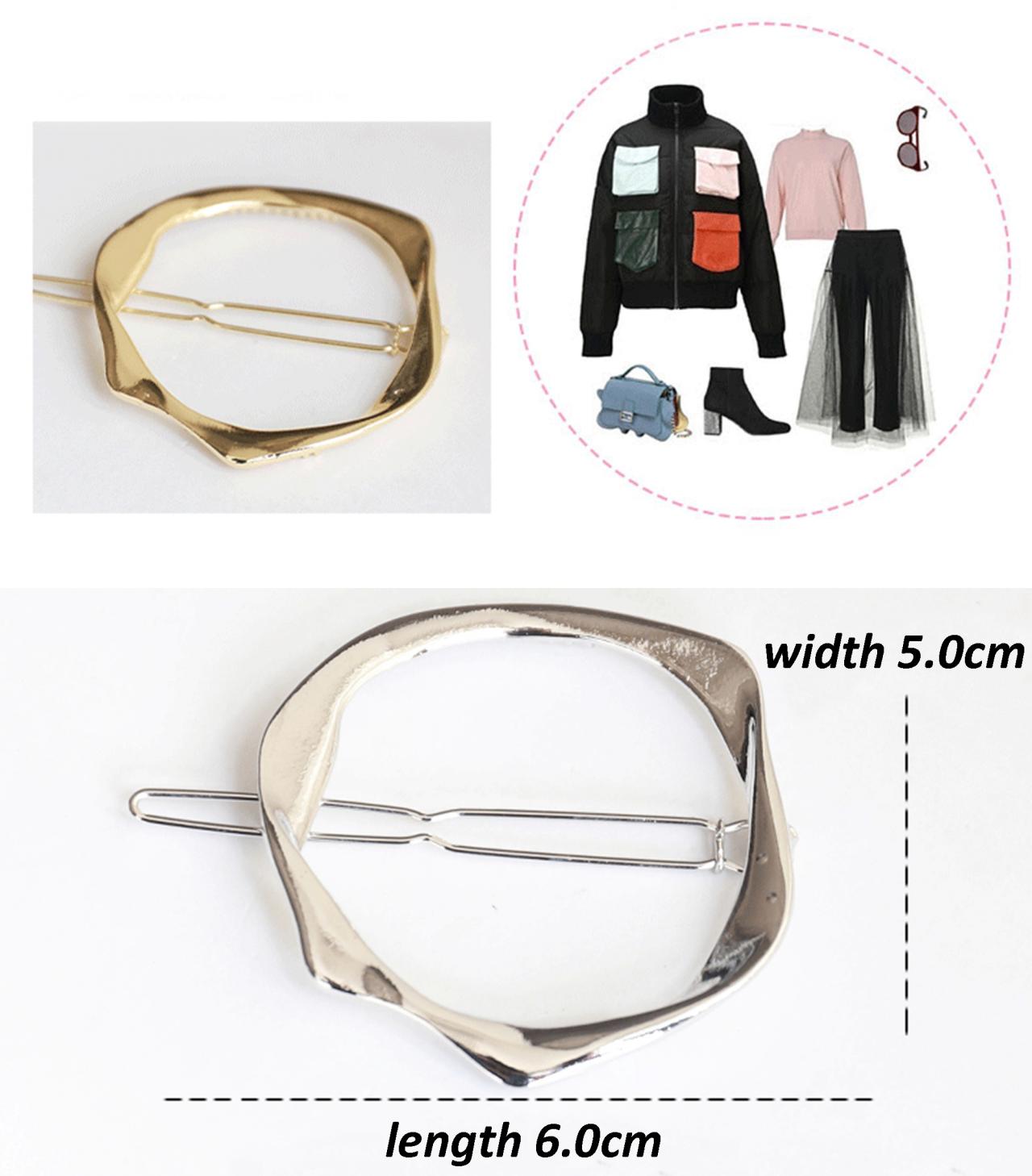 Gold Plated Round Hair Clip, Minimalist Hair Accessories, Geometric ...