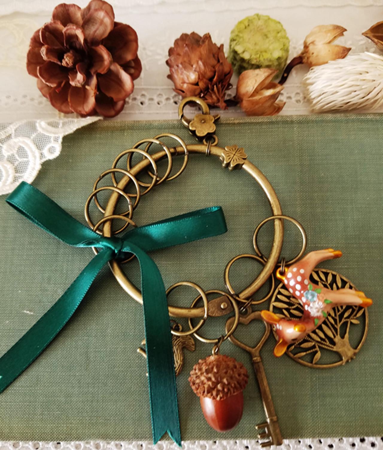 Vintage Deer Key Chain, Bronze Metal Keychain, Key Charm, Deer Charm ...