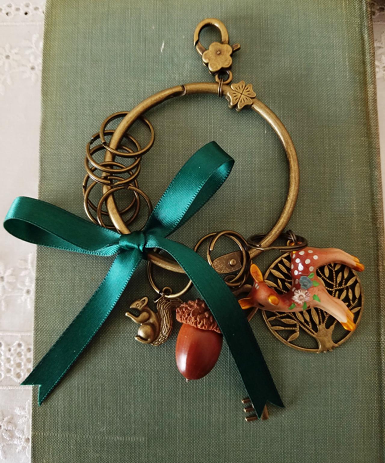 Vintage Deer Key Chain, Bronze Metal Keychain, Key Charm, Deer Charm ...