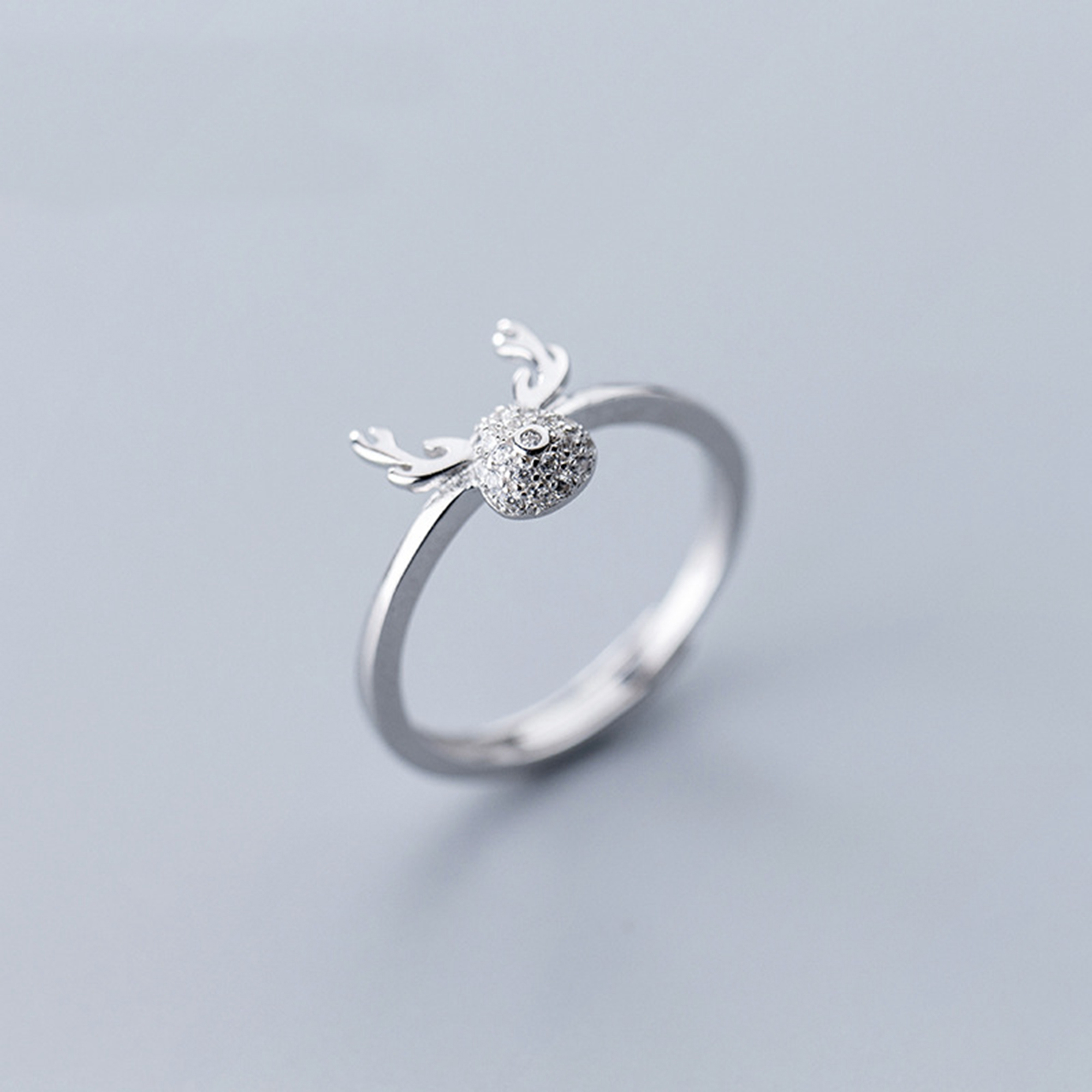 Cz Pave Antler Ring, Sterling Silver Adjustable Deer Ring, Minimalist ...