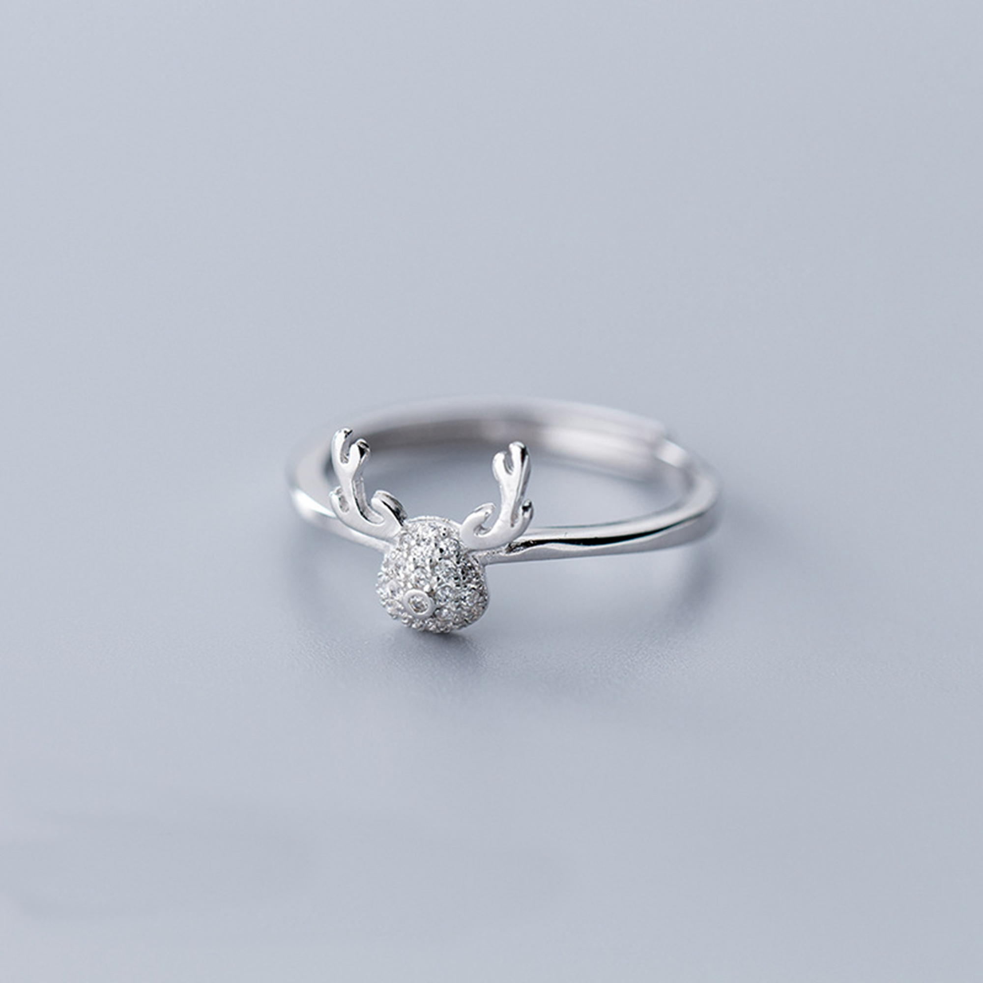 Cz Pave Antler Ring, Sterling Silver Adjustable Deer Ring, Minimalist ...
