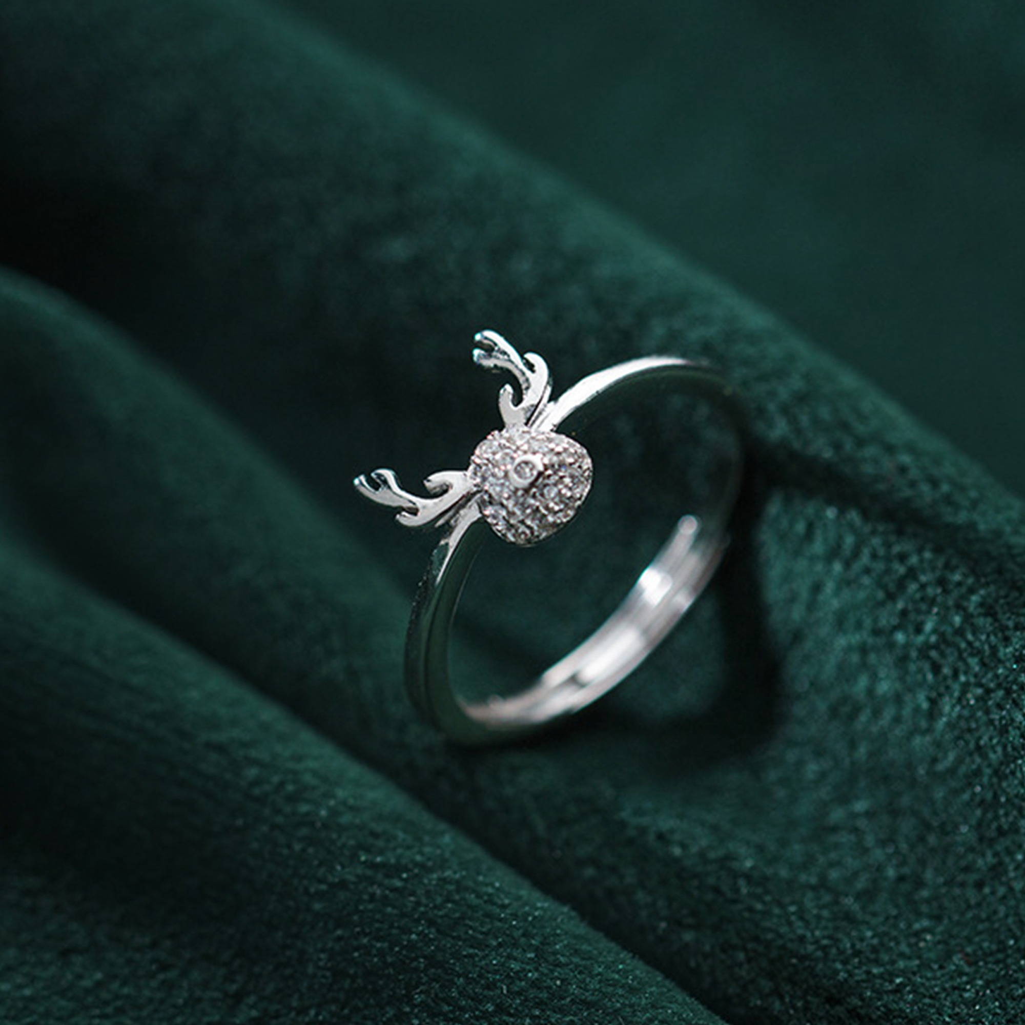 Cz Pave Antler Ring, Sterling Silver Adjustable Deer Ring, Minimalist ...